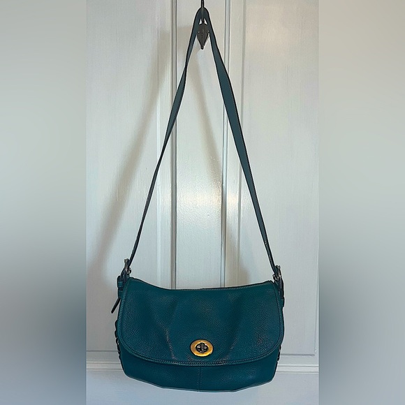 Coach | Bags | Coach Pebbled Leather Turn Lock Bag Teal | Poshmark